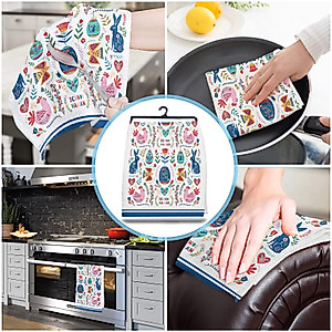 Big buy store Happy Easter Bunny Eggs Chicken Kitchen Dish Towels Set of 2, Soft Lightweight Microfiber Absorbent Hand Towel Watercolor Spring Flowers Tea Towel for Kitchen Bathroom 18x28in