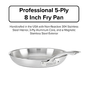 Viking Culinary Professional 5-Ply Stainless Steel Fry Pan, 8 Inch, Ergonomic Stay-Cool Handle, Dishwasher, Oven Safe, Works on All Cooktops including Induction