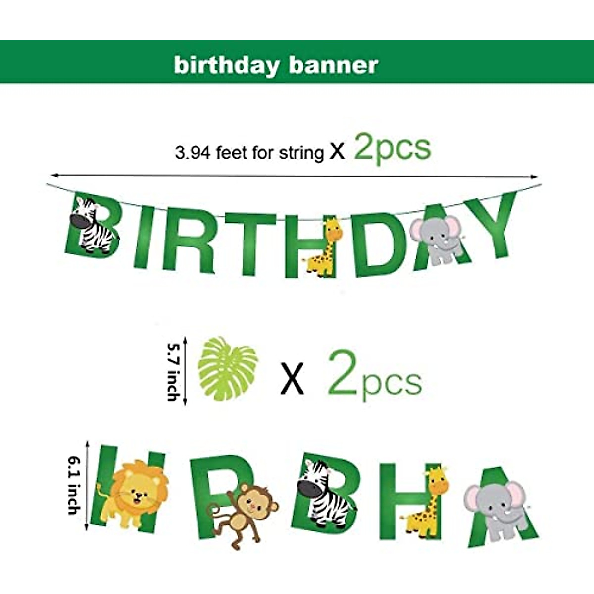 Yancan Safari Birthday Decorations Jungle Theme Party Supplies Included Birthday Banner Hat Sash Animal Balloons for Kids Boys Birthday Decor