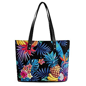 Womens Handbag Pineapple Palm Leaves And Flowers Leather Tote Bag Top Handle Satchel Bags For Lady