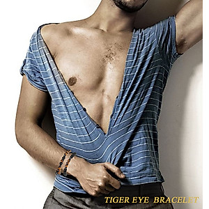 MOZAKA 12Pcs 8mm Natural Stone Lava Rock Beaded Bracelets for Men Women Tiger Eye Hematite Black Onyx Matte Beads Essential Oil Diffuser Lava Stone Bead Bracelets Bulk (12Pcs-B)