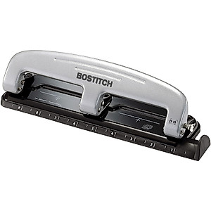 Bostitch Office Three-Hole Punch, Silver/Black (2101), 12 Sheet Black