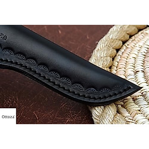 Ottoza Handmade Leather Knife Sheath Side Draw Knife Sheath - Bushcraft Knife Sheath - Hunting Knife Sheath - Survival Knife Sheath - Vertical Knife Sheath Black TOP Grain Leather No:221