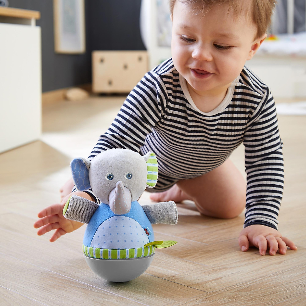 HABA Roly Poly Elephant Soft Wobbling & Chiming Baby Toy