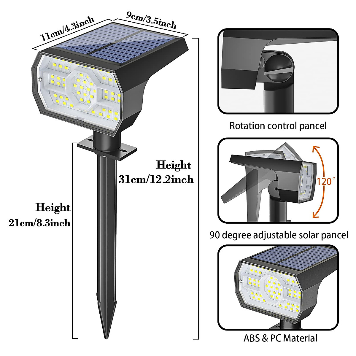 Solar Spot Lights Outdoor, Solar Landscape Spotlights, 56 LED, IP65 Waterproof, 3 Lighting Modes,Solar Lights Outdoor for Garden Yard House Walkway Driveway Porch Patio Tree [Cool White 4 Pack]