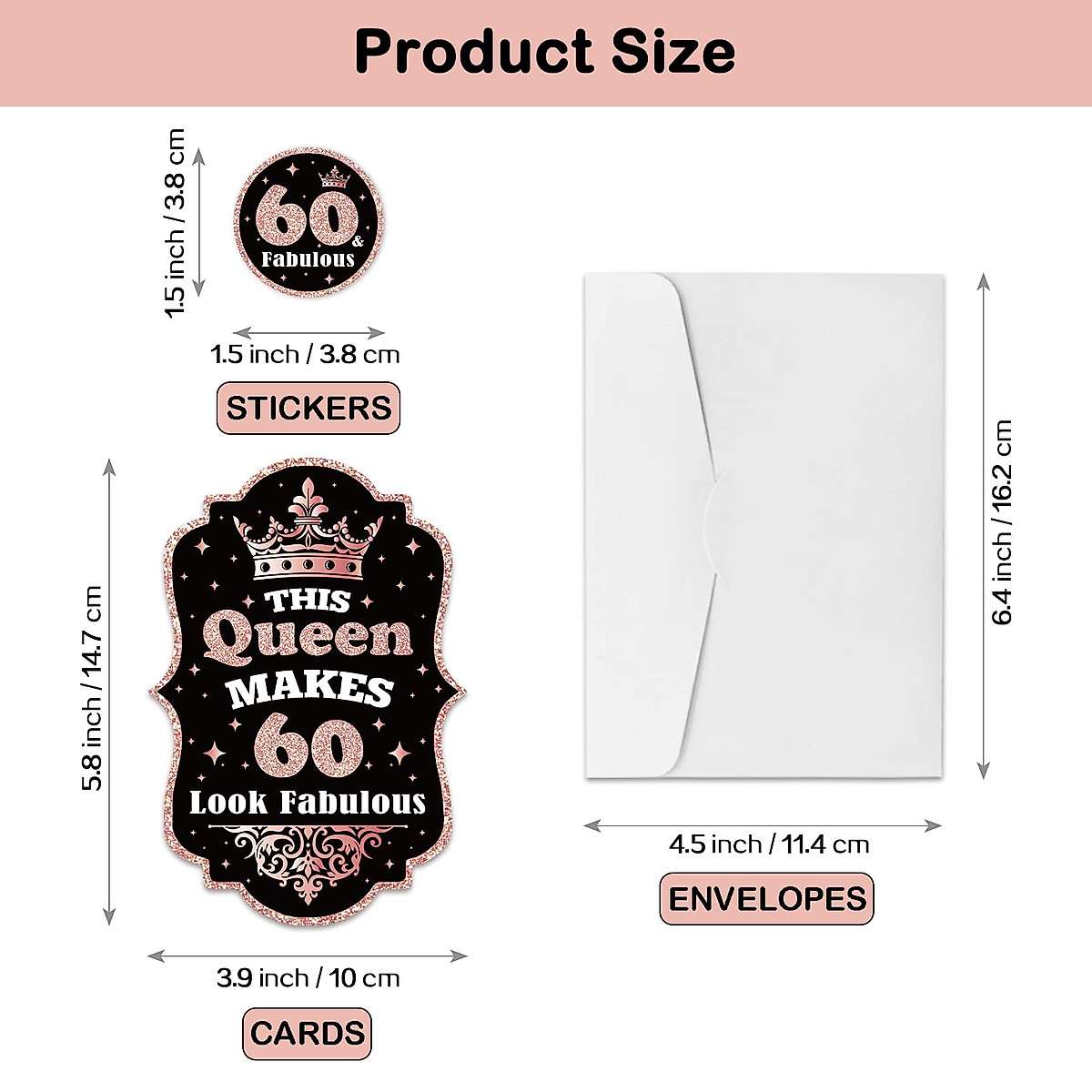 REWIDPARTY 20 Pack Woman 60th Birthday Party Invitation Cards with Envelopes & Stickers, Rose Gold 60th Birthday Shaped Fill-in Invitations 60th Birthday Anniversary Party Invites Supplies Favors