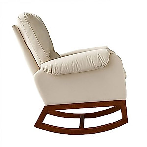 CALABASH Rocking Chair Nursery,Modern Comfy Armchair with Side Pocket,Mid-Century Upholstered Glider Rocker Chairs for Baby/Kids Room and Living Room (White Beige)
