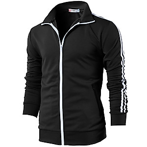 H2H Mens Active Slim Fit Track Lightweight Jacket Zip-up Long Sleeve BLACK US 2XL/Asia 3XL (CMOJA0103)