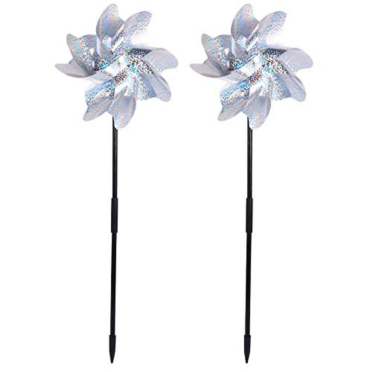 DOITOOL 2pcs Garden Wind Spinner Bird Blinder Pinwheel Windmill Sparkly Holographic Pin Wheel Spinner Outdoor Decoration for Yard Lawn Patios