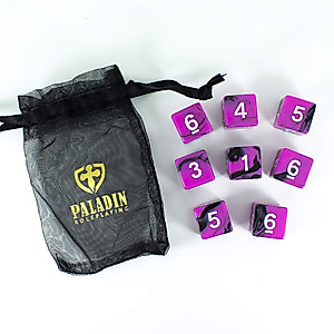 Paladin Roleplaying Magenta and Black Dice - 8 D6 Set - 'Succubus'