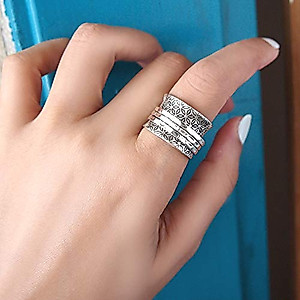 Boho-Magic 925 Sterling Silver Spinner Ring for Women Flower of Life Fidget Rings Band (8)
