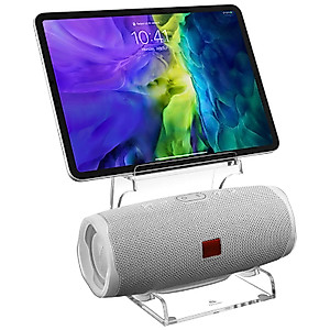 TXEsign Acrylic Table Stand Speaker Holder for JBL Charge 3/JBL Charge 4/JBL Charge 5/iPhone Smartphone, Clear Desktop Stand Holder for JBL Bluetooth Speaker and Smartphone (Transparent)