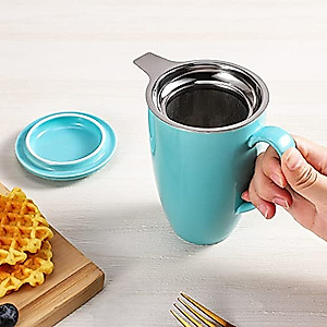 Cibeat Porcelain Tea Mug with Infuser and Lid,Teaware with Filter, Loose Leaf Tea Cup Steeper Maker, 16 OZ for Tea/Coffee/Milk/Women/Office/Home/Gift