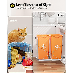Double 37 Quart Pull Out Trash Can Under Cabinet, Under Sink Trash Can Rack, 70 Liter Total Capacity, Cabinet Trash Can Pull Out Kit, Not Included Can