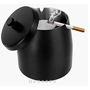 Outdoor Cigarette Ashtray with Lid Smokeless Stainless Steel Ash Trays Covered Windproof Smell Proof Ashtrays for Outside Patio Home Odorless Office Tabletop