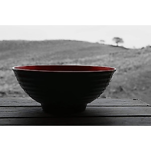 VALLENWOOD 6 Ramen Bowls, 18 pieces Pho set. Red Black Asian Japanese soup. Utensil: Spoons And Chopsticks kit. Melamine. Large 37 oz. Noodles, Rice, Udon, Thai, Chinese, Korean, Wonton, Miso