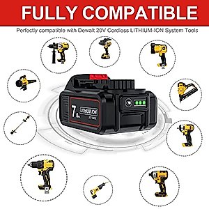 Upgraded 7.0 Ah 2Packs Replacement for Dewalt 20V Battery Lithium ion, Compatible with 20 Volt Dewalt Batteries XR Max Cordless Tools DCB205 DCB206 DCB200 DCB201 DCB204 DCB207 DCD/DCF/DCG Series