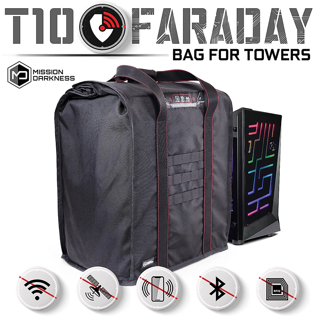 Mission Darkness T10 Faraday Bag for Computer Towers & XL Electronics // Military-Grade Faraday Cage for Digital Forensics, RF Signal Blocking, EMP CME Protection, Preppers, and Personal Security