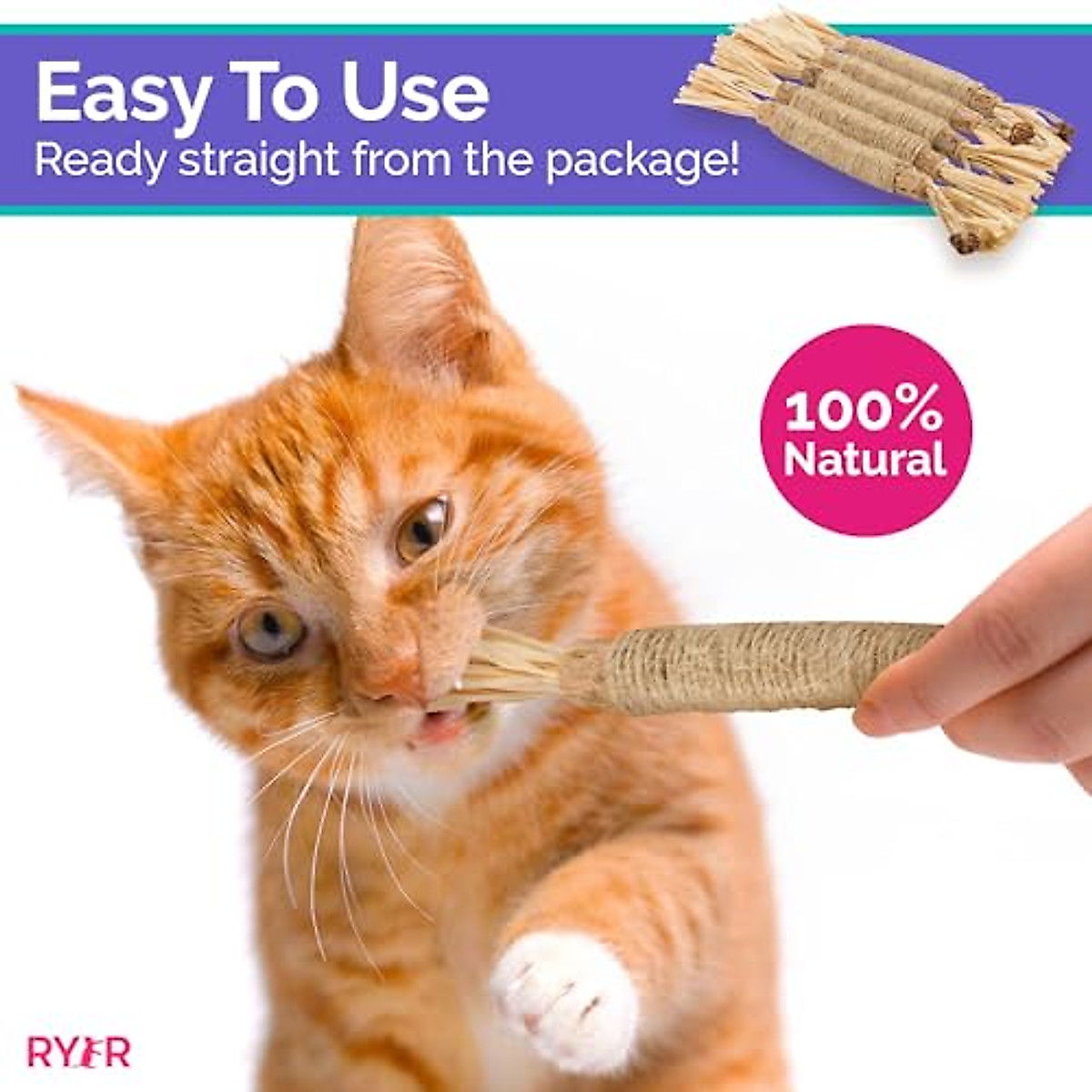 RYERCAT Silvervine Sticks for Cats - All-Natural Cat Chew Toy for Aggressive Chewers, Kitten Teething, and Dental Health - Silvervine Cat Toy for Hours of Fun and Relaxation (5 Pack)