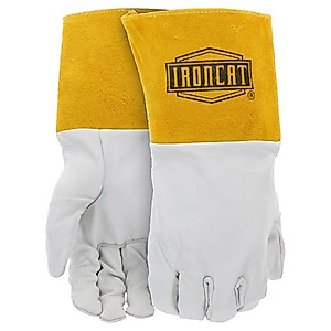IRONCAT 6141 Kidskin TIG Welding Gloves – Medium, Kevlar Thread Welding Gloves with 4 in. Gold Cuff, Straight Thumb, Natural