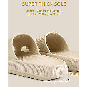 miscloder Cloud Slippers for Women and Men Pillow Slippers Non-Slip Shower Slides Bathroom Sandals | Super Comfy | Cushion Thick Sole (Tan, 36/37, size 6.5)