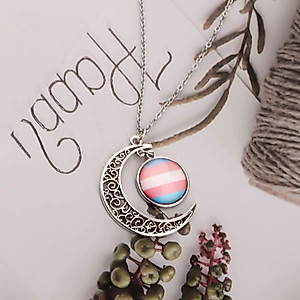 UJIMS Gay & Lesbian Pride Gifts LGBTQ Crescent Moon Charm Pendant Necklace Rainbow Pride Jewelry for Transgender Pansexual Asexual (Transgender Necklace)