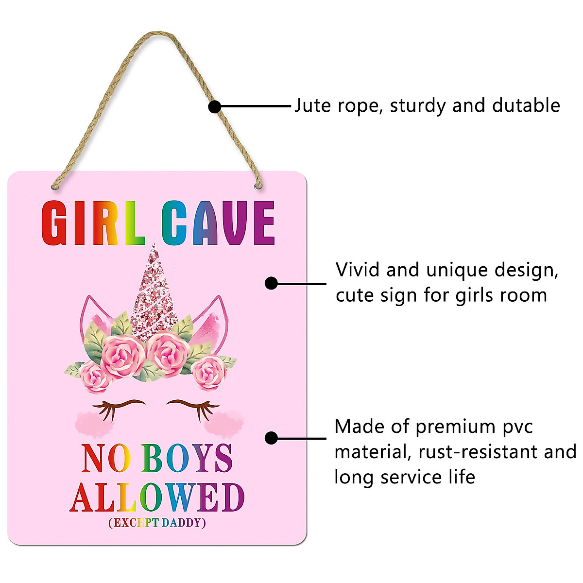 Uflashmi Girl Bedroom Decor Girl Cave Sign No boys Allowed Except Dad Sign, Little Baby Girl Room Decor, 8X10 Inch