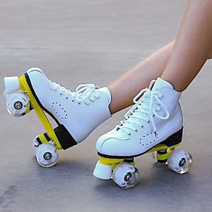 Ugboiu Roller Skates for Women and Men, Derby Roller Skates with 4 Shiny Wheel, Classic Double-Row Roller Skates for Indoor and Outdoor