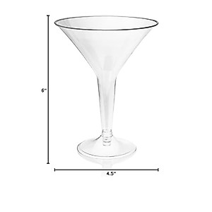 True Party Disposable Plastic Martini Glasses - Stemmed Clear Cocktail Cups for Outdoors, Parties - 8oz Set of 12