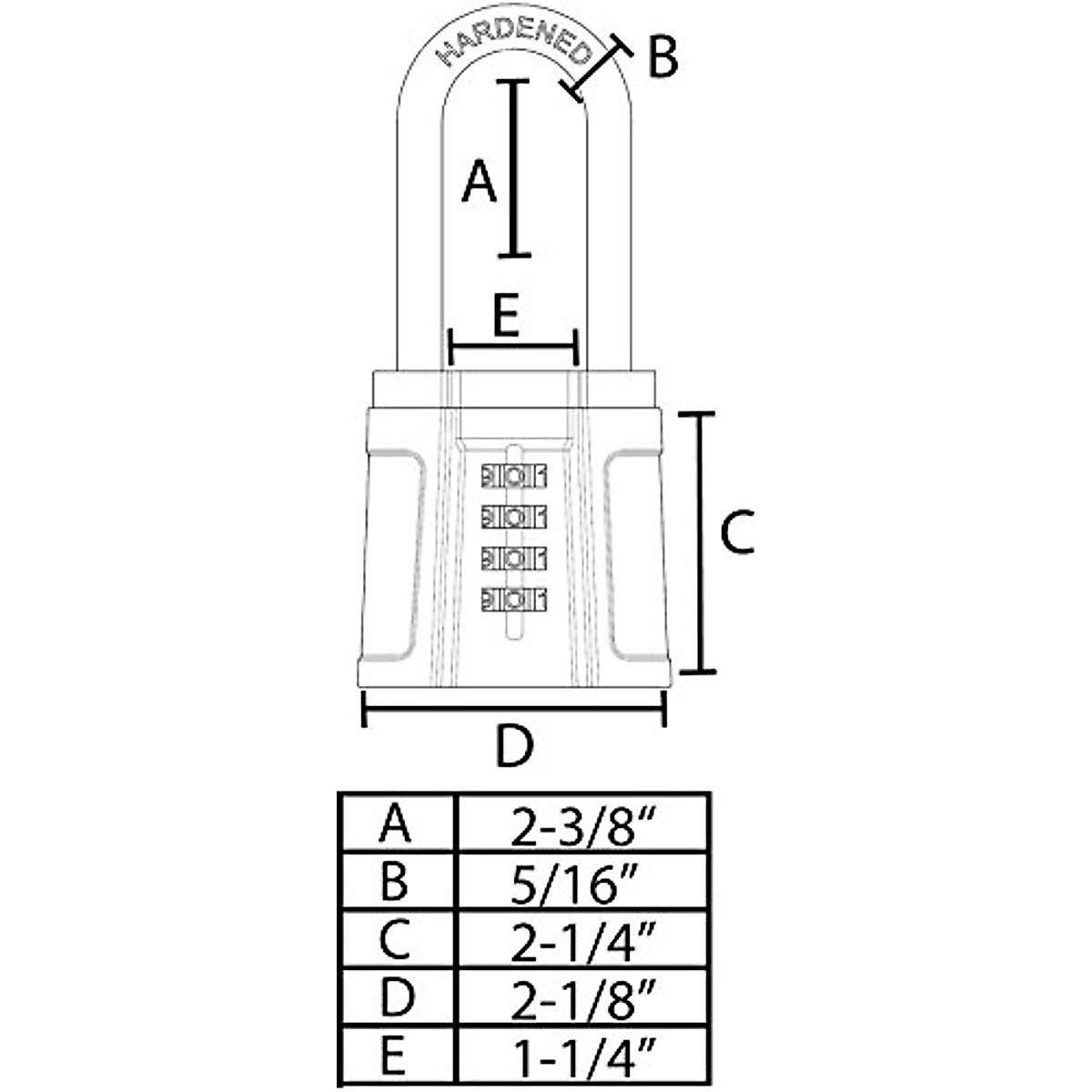 FJM Security SX-874 4-Dial Long Shackle Combination Padlock With Black Finish