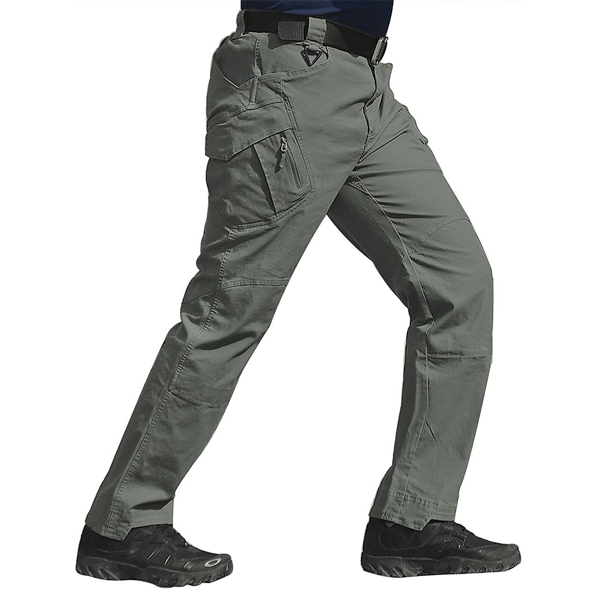 Susclude Men's Tactical Pants Stretch, 9 Pockets Rip Stop Lightweight Cargo Work Military Trousers Outdoor Hiking Plus Size Pants Gray Green 38Wx32L