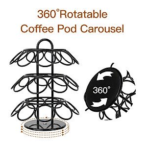K Cup Holder, Keurig Pod Holder K Cup Organizer, ZECENN Coffee Pod Carousel for K-cup Coffee Pods Storage Rack Compatible with Keurig Pods and Dolce Gusto, Holds 27 Coffee Pods, 360-Degrees Rotating, Sturdy Metal, No Assembly Required -Black