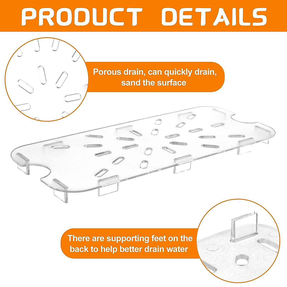 CoscosX 36 PCS Plastic Drain Shelf for 1/6 Size Food Pan Clear Plastic Grate Acrylic Food Drain Trays Plastic Drain Pan Clear Drain Tray for Food Fruit Vegetables Sink Teapot Dish Kitchen Restaurant