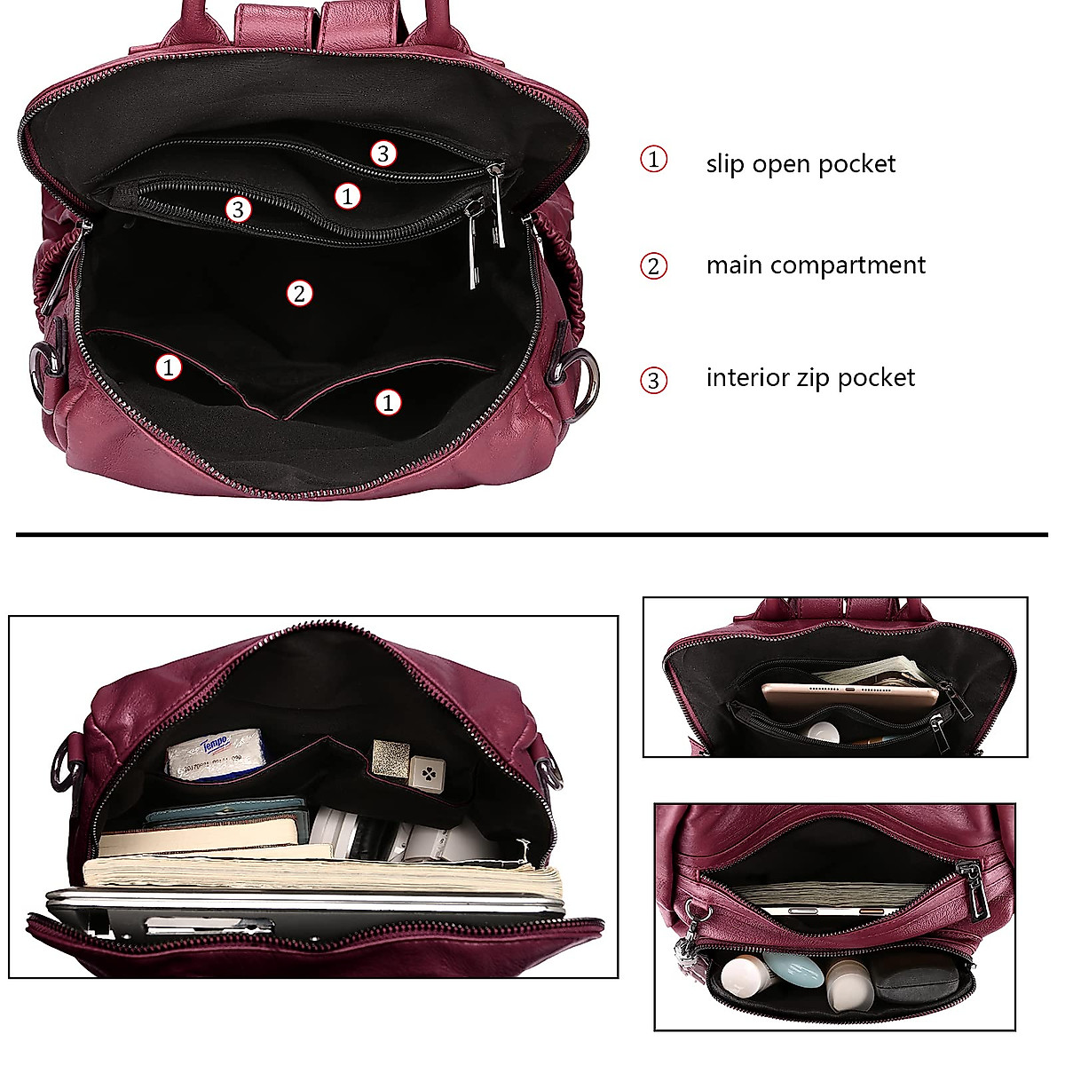 Uromee Travel Backpack Purse for Women Vegan Leather Ladies Fashion Tassel Shoulder Bag Convertible