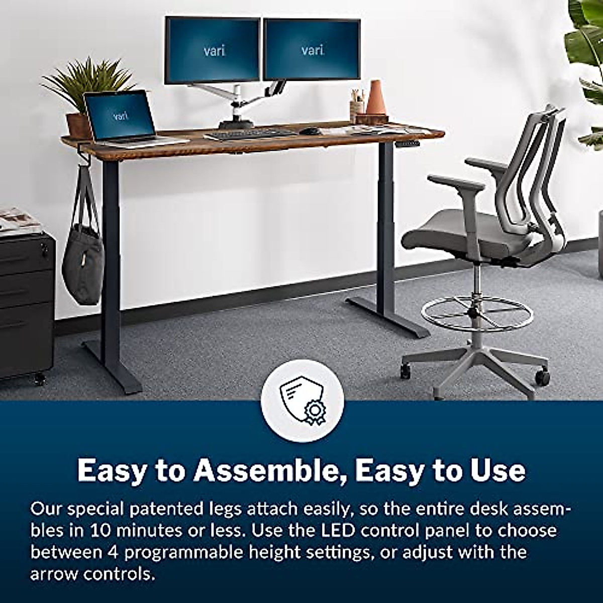 Vari Electric Standing Desk 72" x 30" (VariDesk) - Electric Height Adjustable Desk - Standing Desk for Office or Home - Adjustable Standing Desk - Powerful Dual Motor Sit Stand Desk - Reclaimed Wood