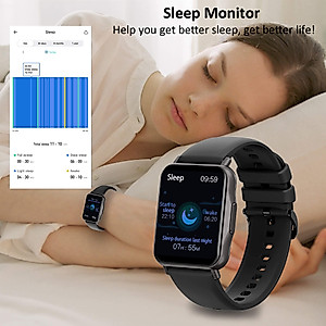 Hongmed Smart Watch, 1.69"(43mm) Fitness Watch with Temperature Blood Pressure Oxygen Monitor for Android Phones and iPhone Compatible, Waterproof Activity Tracker for Men and Women Black