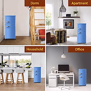 OOTDAY Retro Mini Refrigerator, 4 Cu. Ft. Small Fridge with Freezer, 2-Door Retro Compact Refrigerator with Adjustable Thermostat,Removable Shelves for Bedroom,Kitchen,Office,Dorm(Blue)