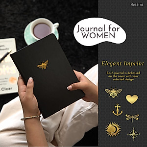 SETTINI Journals for Writing - Gift for Women and Men - Hardcover Notebook - Cute Journal - Lined Journal - Writing Journal -Faux Leather, Elastic Closure, Bookmark, Inner Pocket. Lay Flat (Black Bee)