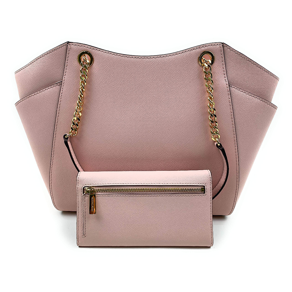 Michael Kors Jet Set Travel Large Chain Shoulder Tote bundled with Michael Kors Jet Set Travel Trifold Wallet (Powder Blush)