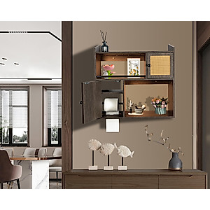 VIWODS Wall Cabinet with Light, Floating Display Cabinet for Bedroom Living Room Decor, Medicine Cabinet for Bathroom Over Toilet Storage, Rustic Brown