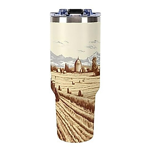 40 Oz Farmer with Bales Insulated Stainless Steel Tumbler with Handle & Straw Lid, Reusable Travel Cupholder Friendly Mug for Coffee, Water, Tea