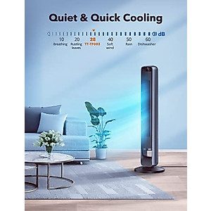 Tower Fan, 28dB 90°Oscillating Fan with DC Motor, 12 Speed Levels, 4 Wind Modes, 12-Hour Timer, Night Light, Portable Cooling Bladeless Floor Fan with Remote for Living Room Bedroom Office，42”