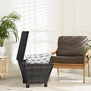 Outdoor Small Deck Box with Lid, Outdoor Wicker Side Table with Storage, Wicker Storage Box Patio Rattan End Table Small Resin Square Container Coffee Table Outdoor Side Table Patio Storage Box