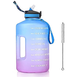 ETDW Gallon Water Bottle with Straw and Time Marker, 74oz BPA Free Gym Water Jug with Handle, LeakProof Pop Up Drinking Bottle for Fitness,Gym and Outdoor Sports