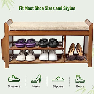 Joyoolife 3-Tier Shoe Rack Bench for Entryway 38.8x12.2inch Bench with Storage and Seating, Bamboo Shoe Organizer Bench Entryway, Shoe Storage Bench for Indoor Bedroom Hallway Living Room