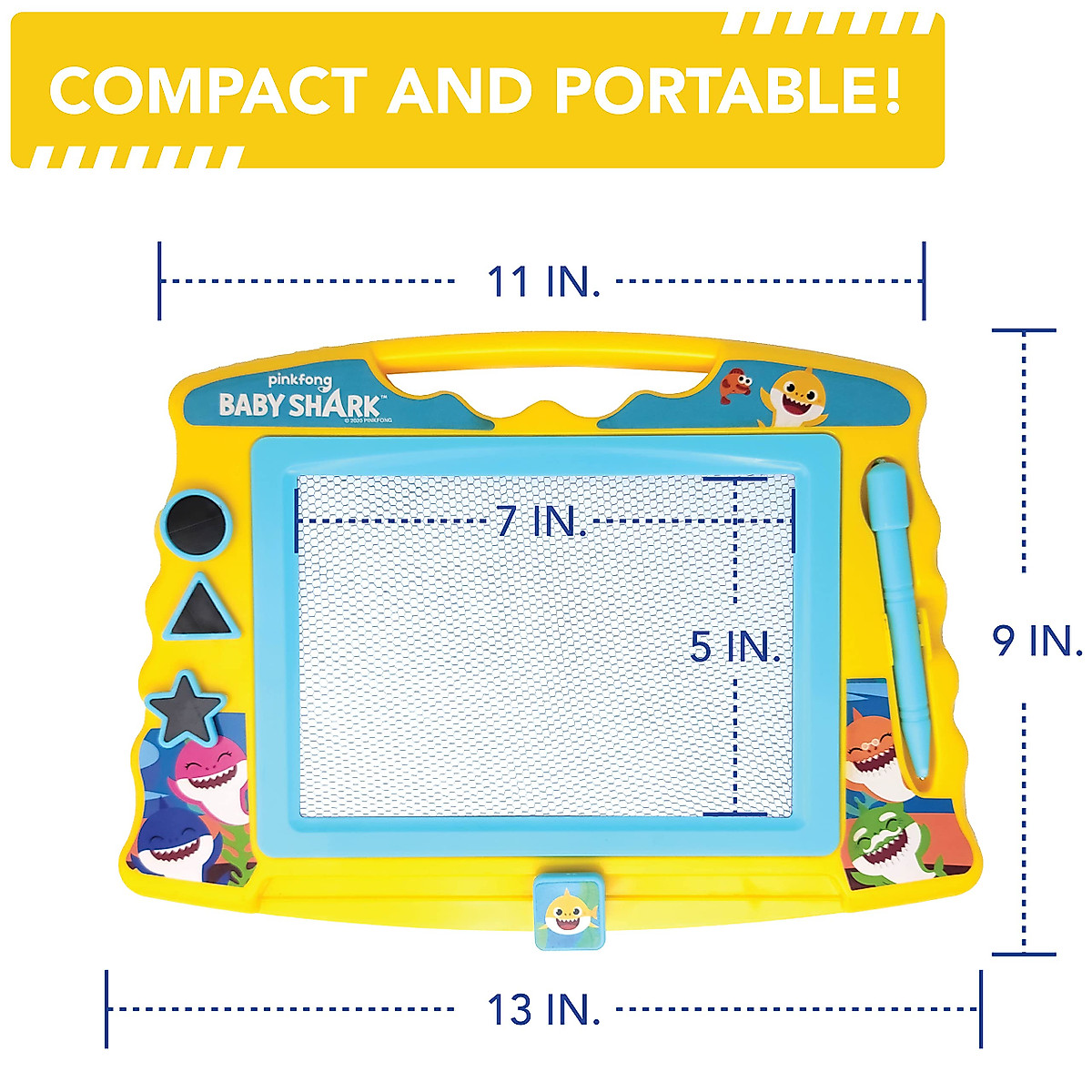 Lollipop Baby Shark Magnetic Drawing Board with Stylus and 3 Stamps, for Boys or Girls (Blue)…