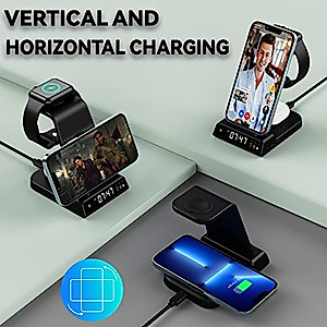 doeboe Wireless Charger, 3 in 1 Charging Station for Multiple Devices Apple with Digital Clock for iPhone 14/13/11/12/Pro Max/XR/AirP od Pro/3/2, Charger Dock for Apple Watch Series 8 7 SE 6 5 4 3 2 1