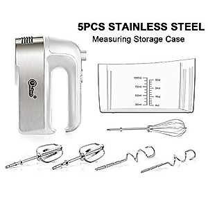 Lord Eagle Hand Mixer Electric 450W Power Handheld Mixer with Turbo, Eject Button, 5-Speed Egg Beater Mixing for Dough, Egg, Cake, 5 Accessories (Whisk, Beaters, Dough Hooks) in Measuring Storage Case (Measuring Storage Case)
