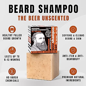 Professor Fuzzworthy's Gentlemans Beer Shampoo Bar for Men | Normal, Dry, Oily Hair | Unscented with All Natural Conditioning Oils From Tasmania Australia