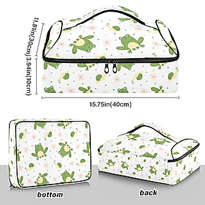 Kcldeci Insulated Thermal Food Carrier Insulated Casserole Carrier for Hot or Cold Food,Frogs with Pink Flowers Insulated Tote Bag for Potluck Cookouts Parties Picnic,Lasagna Lugger